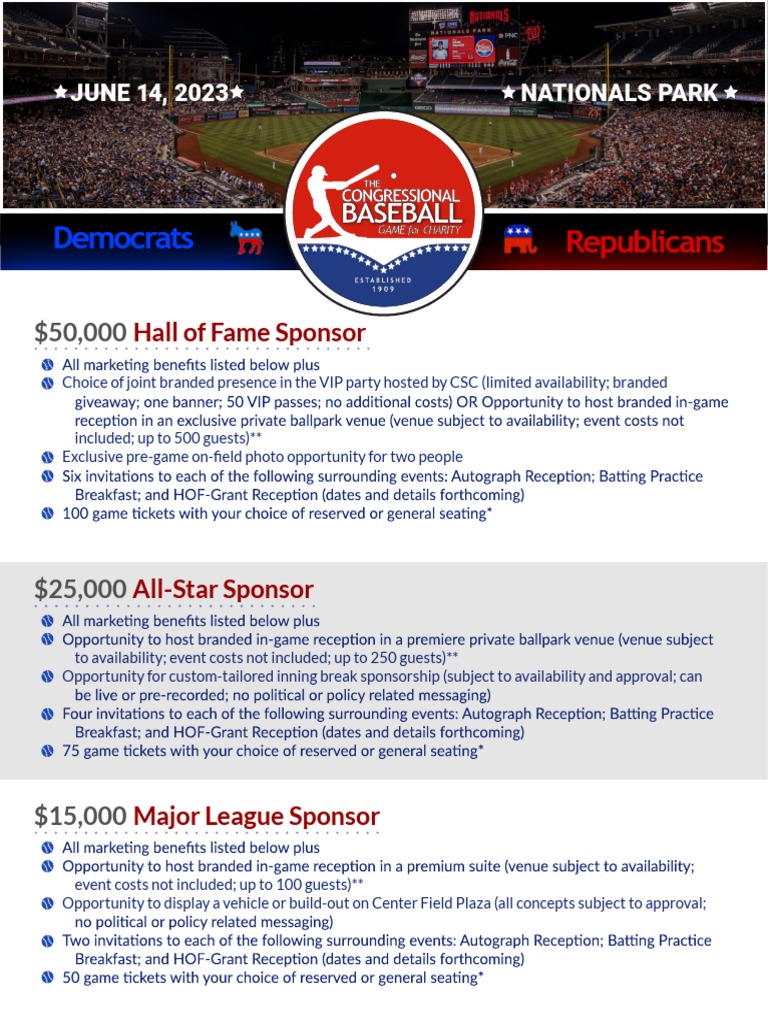 2023 Congressional Baseball Sponsorship Packages | PDF | Entertainment