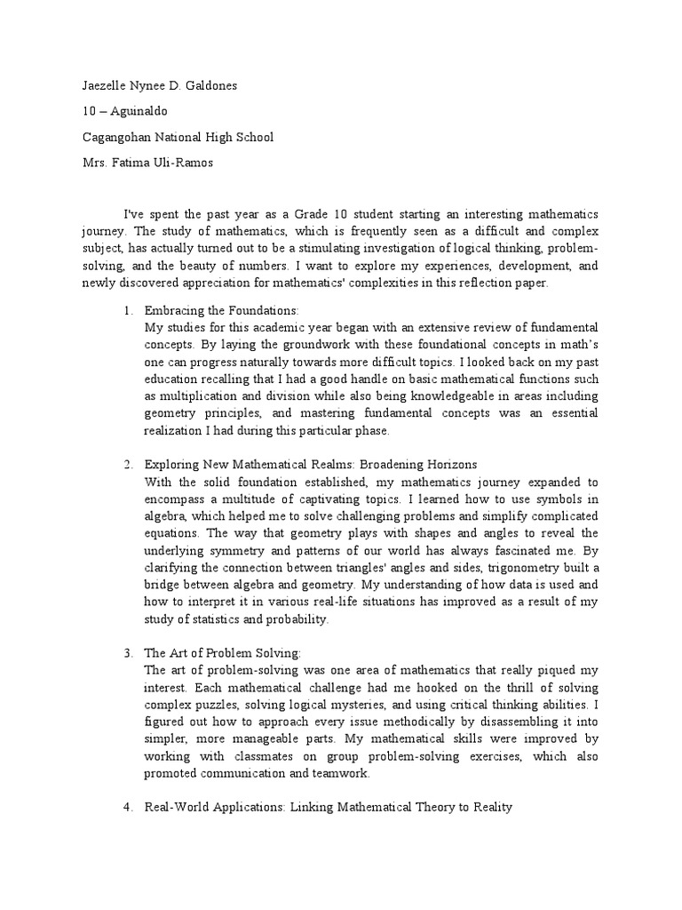 JNs Reflection Paper | PDF | Mathematics | Cognition