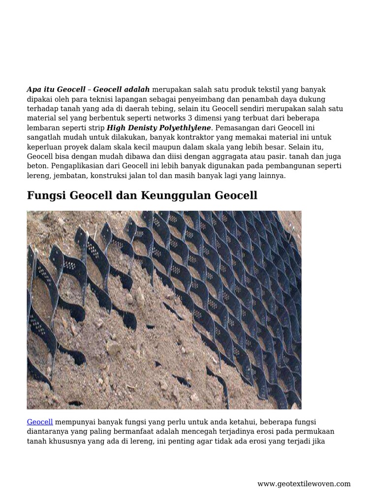 Apa Itu Geocell - Tipe Dan Fungsinya | PDF | Griya & Taman | Teknologi & Rekayasa