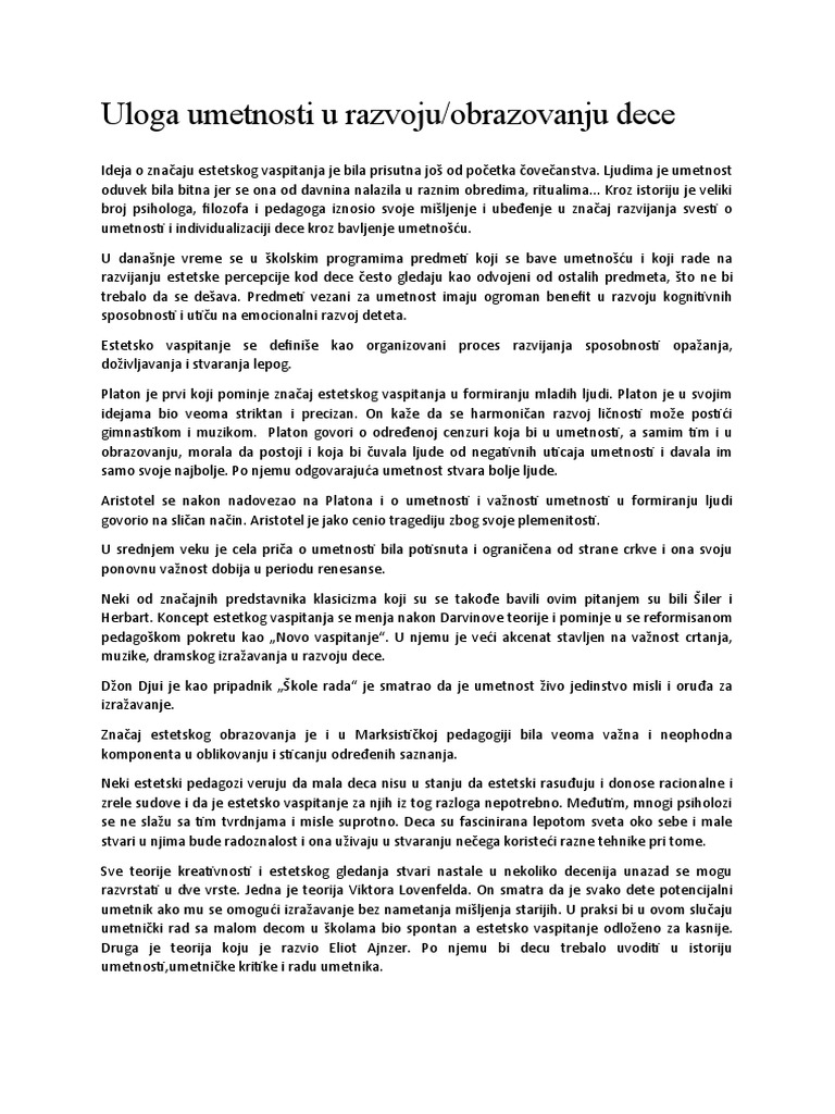 Uloga Umetnosti U Razvoju | PDF