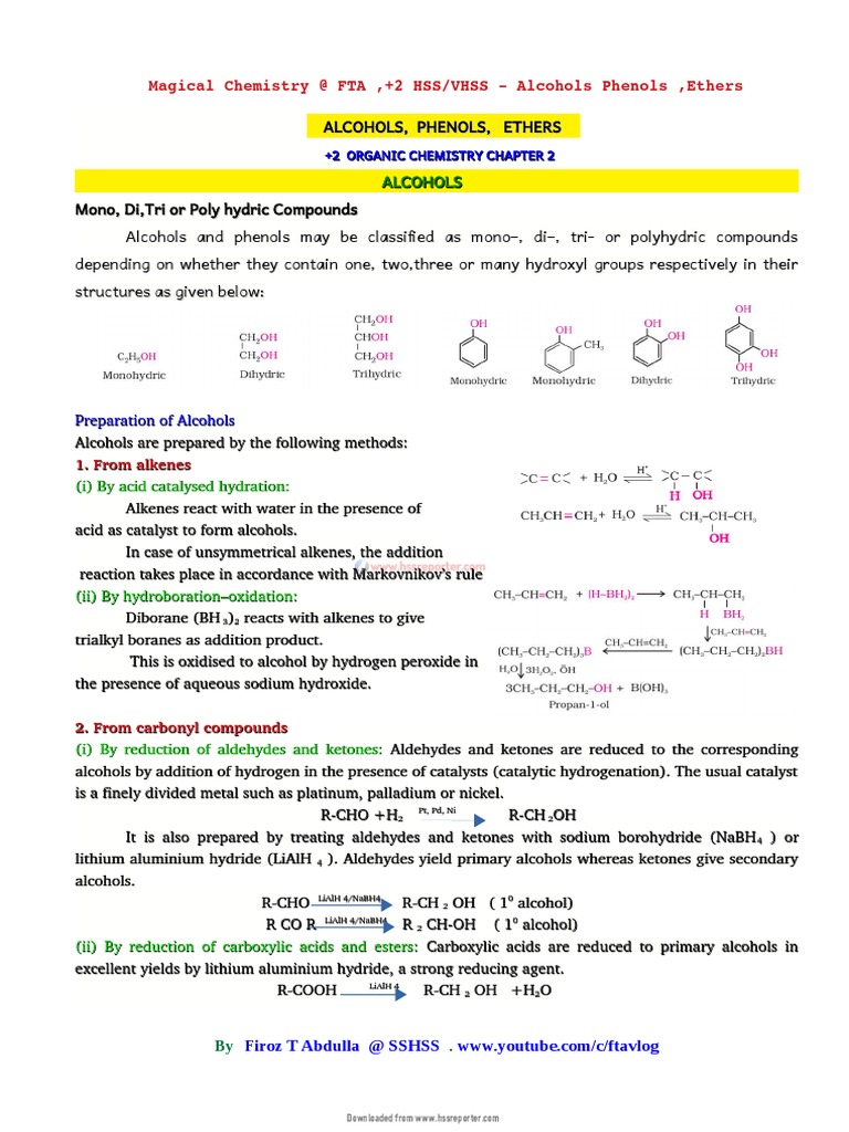 Alcohol, Phenoles and Ethers | PDF