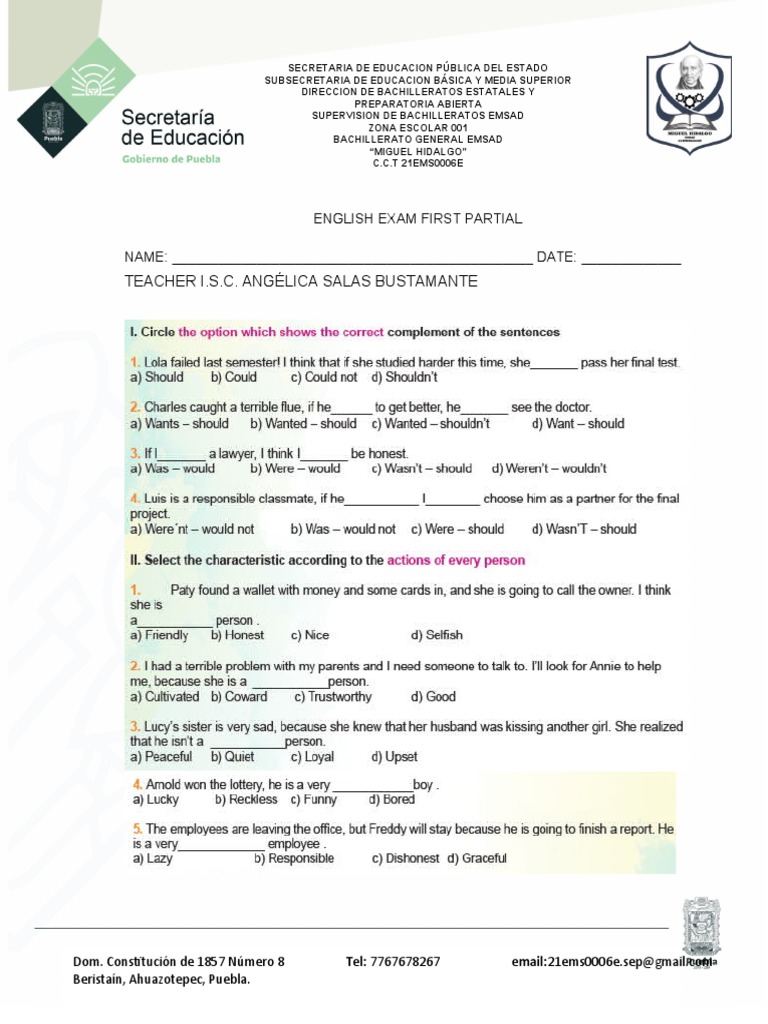 Inglés IV Examen | PDF