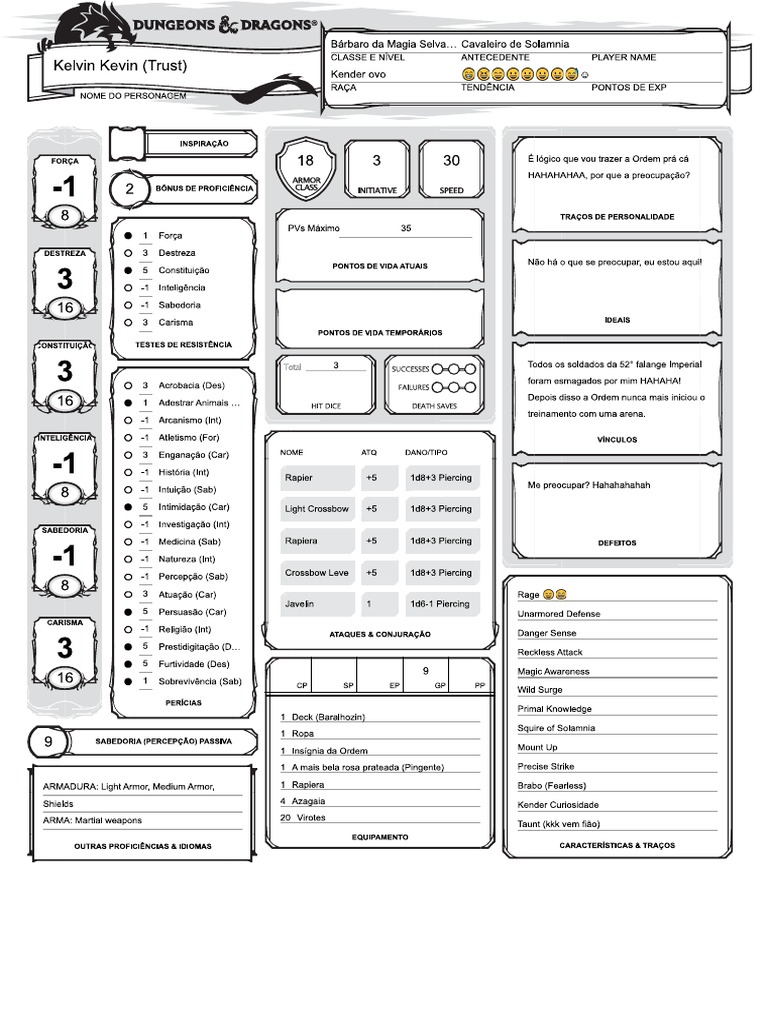 DND Sheet Character 8 STR Barbarian | PDF