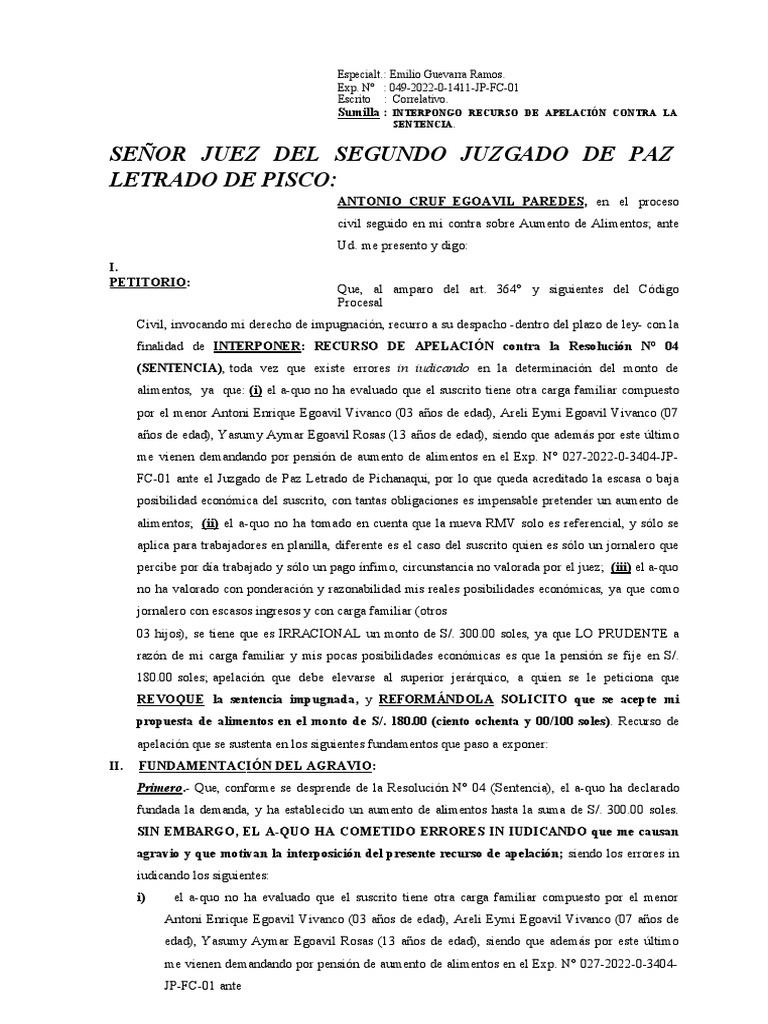 Recurso de Apelación de Sentencia-Completo | PDF | Apelación ...