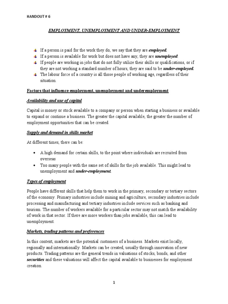 Handout 8 - Employment | PDF | Underemployment | Unemployment