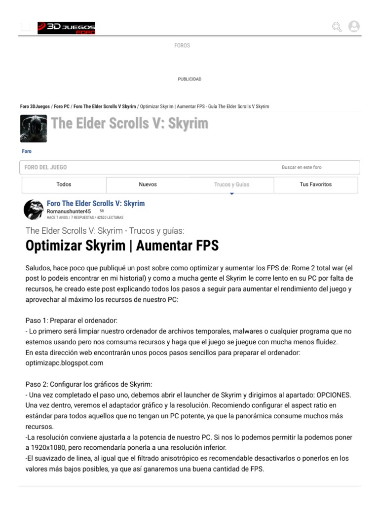Optimizar Skyrim _ Aumentar FPS - Trucos The Elder Scrolls V Skyrim | PDF | Hardware de la ...