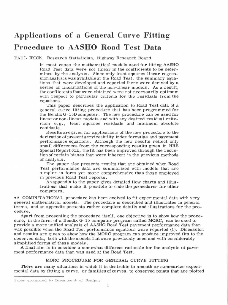 Applications of A General Curve Fitting Procedure To Aasho Road Test ... Applications of A General Curve Fitting Procedure To Aasho Road Test ...