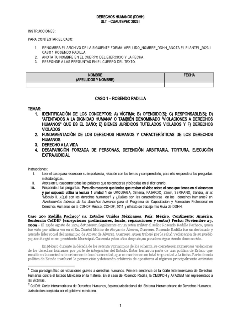 Caso 1 DDHH Unidad 2 - Derecho A La Vida - Rosendo Radilla 2023 1 | PDF | Convenio europeo de ...