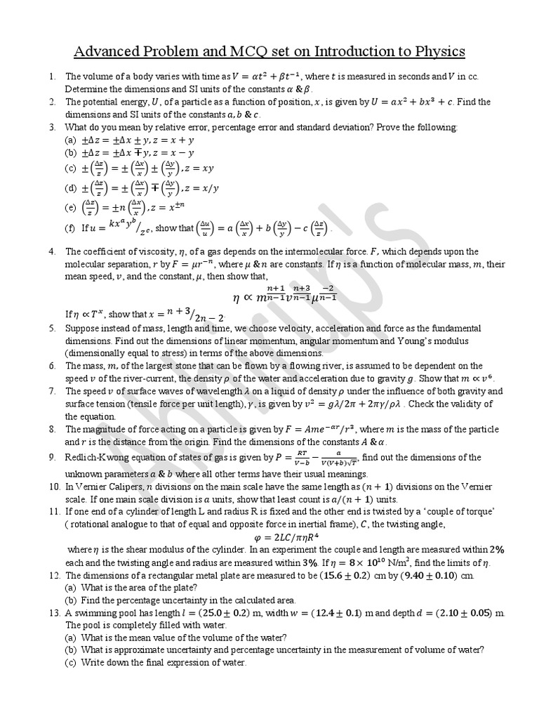 Advanced Physics Problems & MCQs | PDF | Science & Mathematics ...