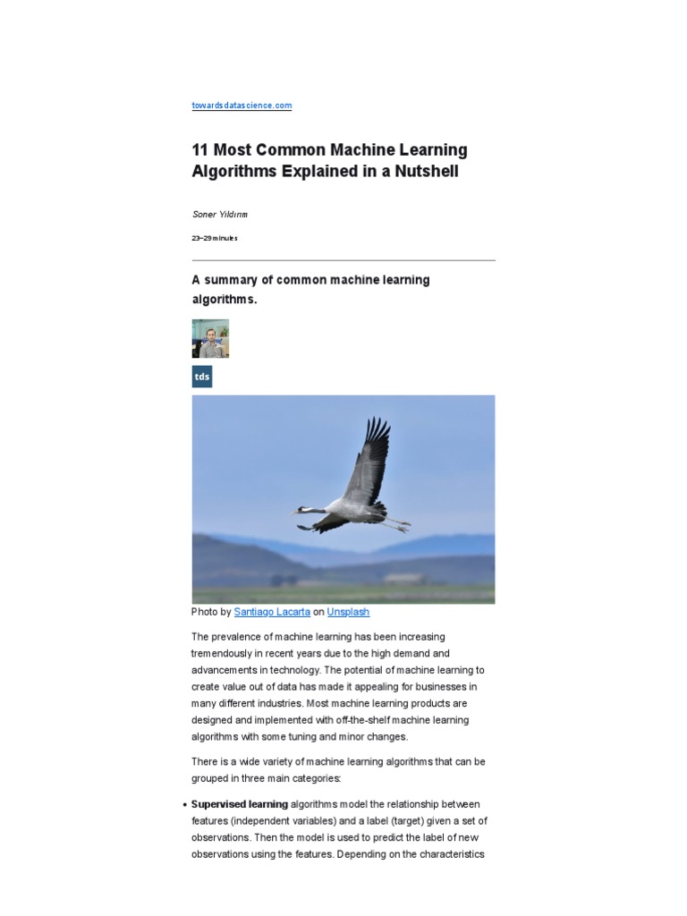 11 Most Common Machine Learning Algorithms Explained in A Nutshell by Soner Yıldırım Towards ...