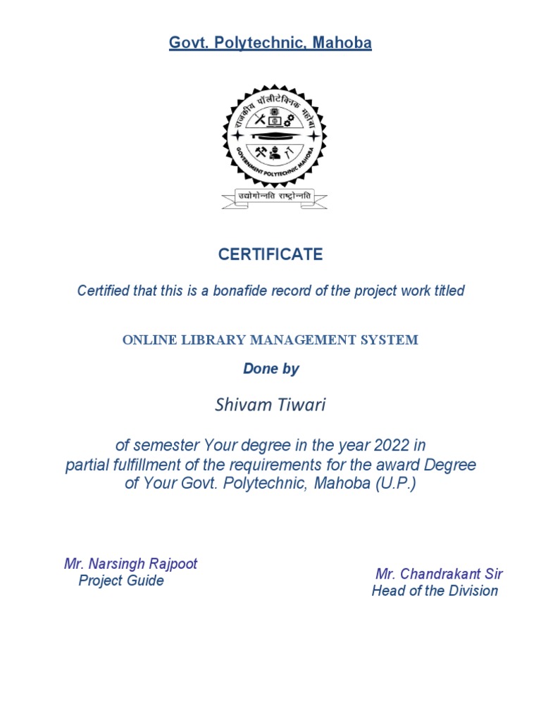 Online Library Management System Certificate | PDF