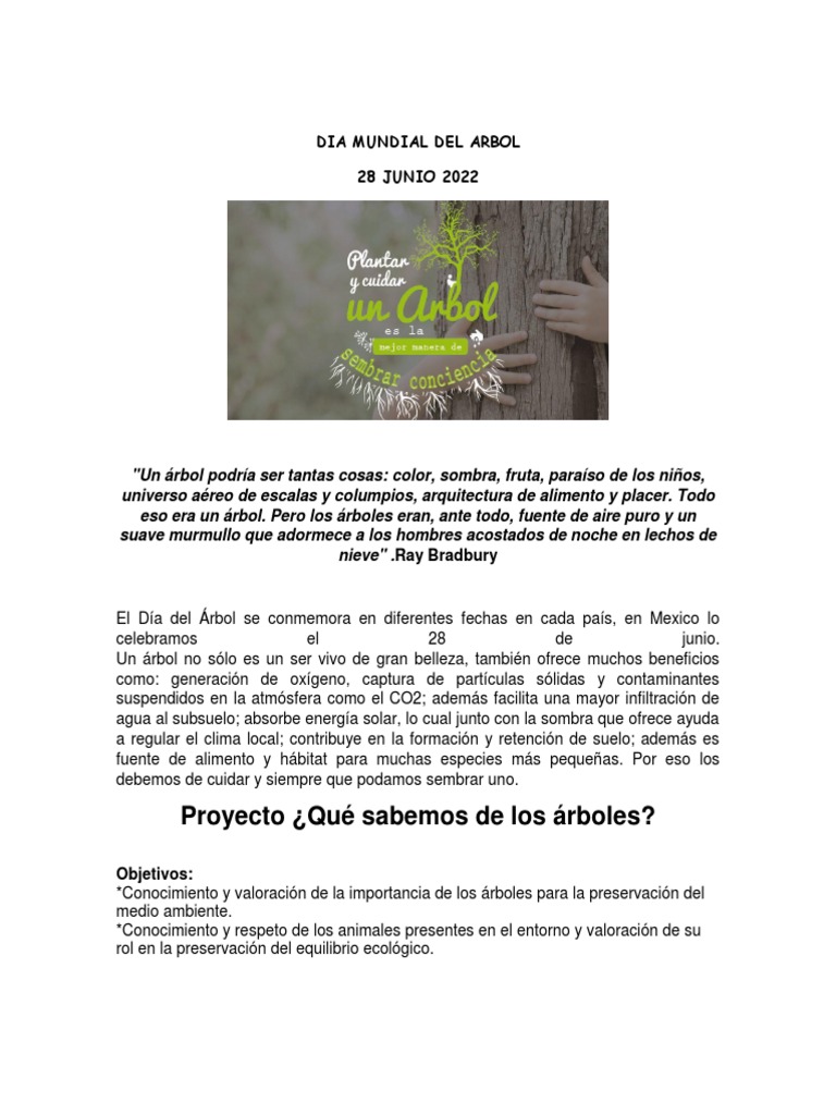 DIA MUNDIAL DEL ARBOL Actividad - 100242 | PDF | Arboles | Ciencias de ...