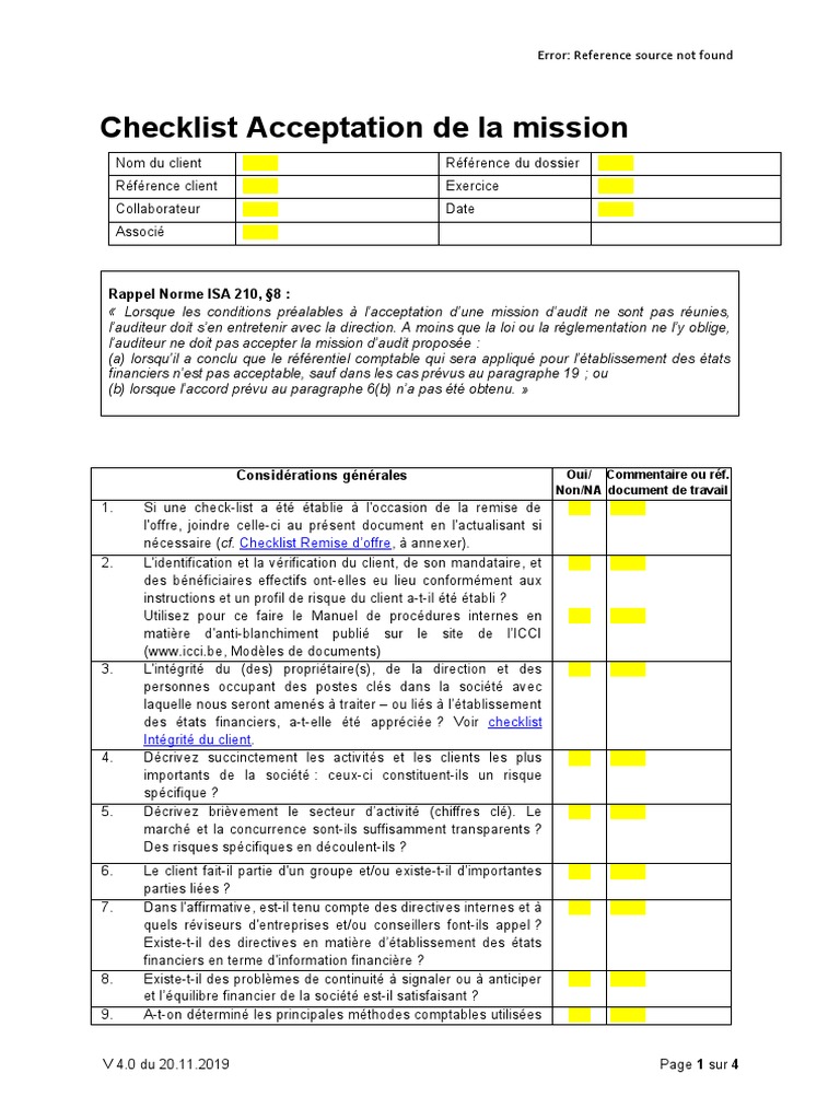 2019 Checklist Acceptation de La Mission | PDF | Évolution de carrière ...