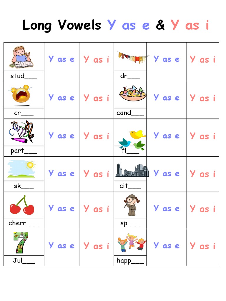 Choose The Correct Varient Vowel Sounds Y As - E, Y As - I | PDF
