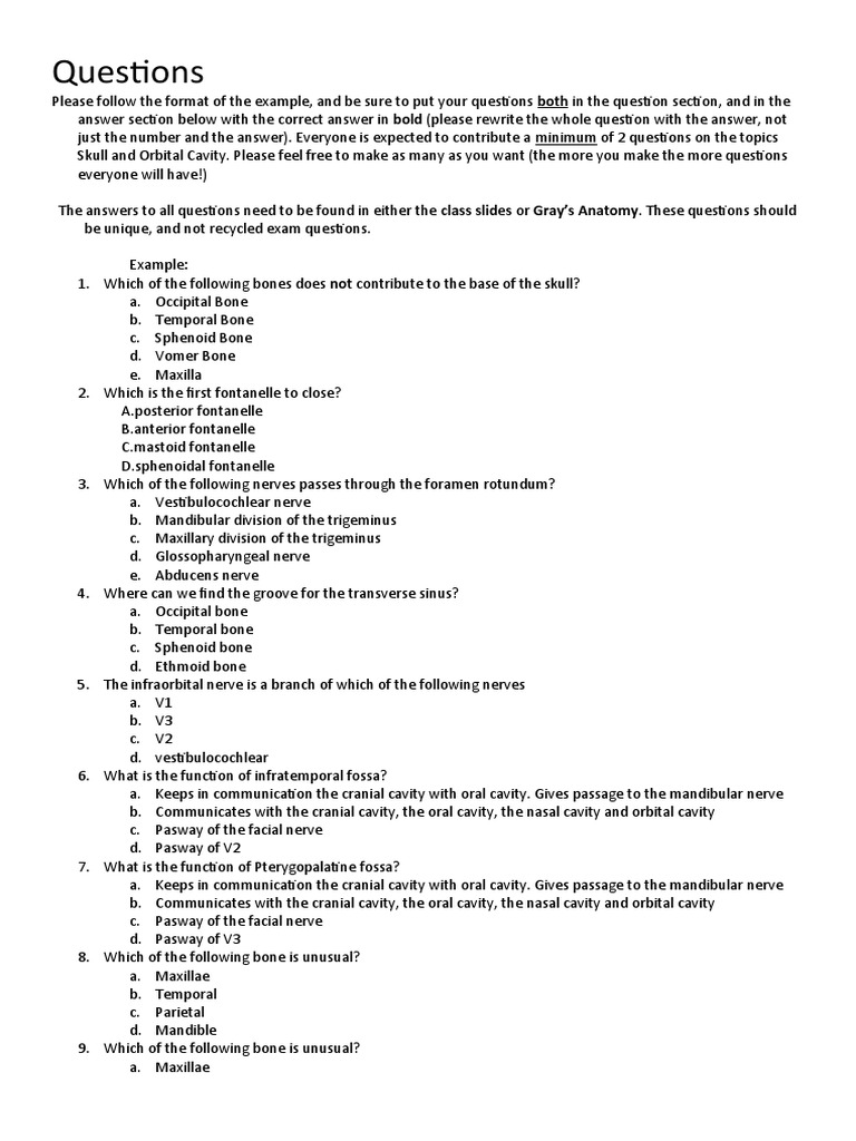 Skull and Orbital Cavity Quiz Questions | PDF | Skull | Anatomy