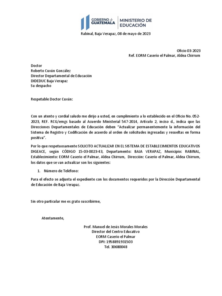 Oficio-Modelo Solicitud Actualización | PDF