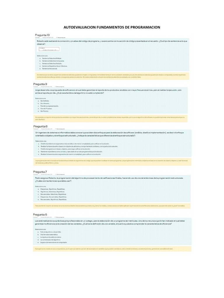 Autoevaluacion 1 Fundamentos de Programacion | PDF