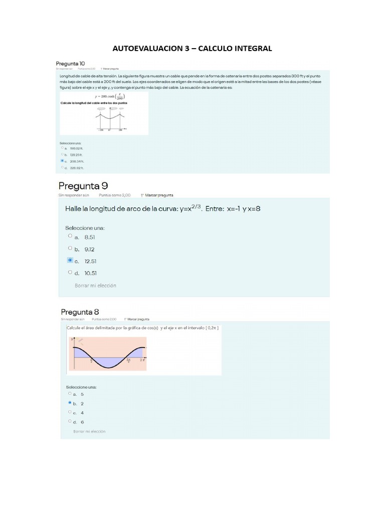 Autoevaluacion 3 Calculo Integral | PDF