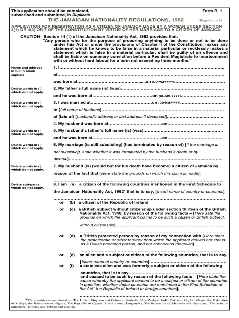 Registration of Citizenship of A Woman by Marriage Application Form ...