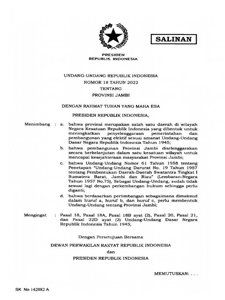Undang-Undang Nomor 18 Tahun 2022 | PDF