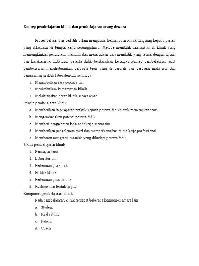 Konsep Pembelajaran Klinik Dan Pembelajaran Orang Dewasa | PDF | Sains & Matematika