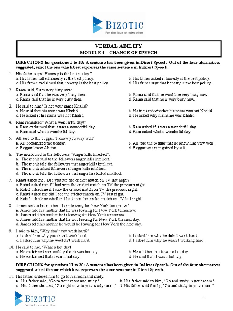 Module 4 - Change of Speech Student Handout | PDF
