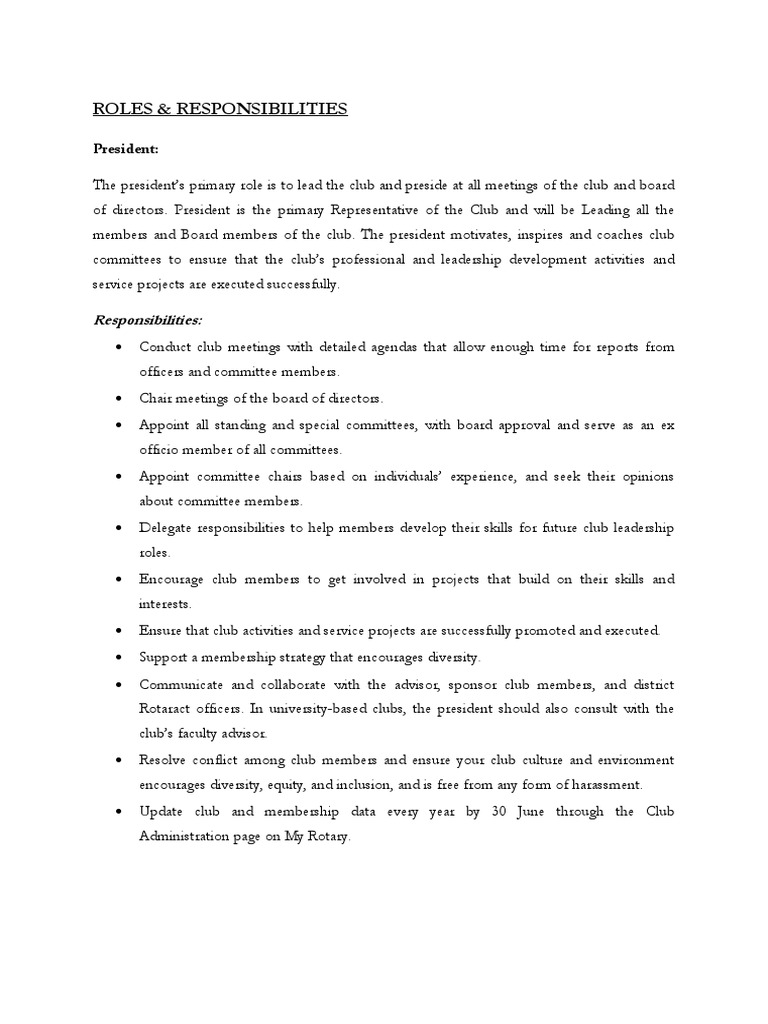 Rotaract Club Roles and Responsibilities | PDF | Committee | Mental Health
