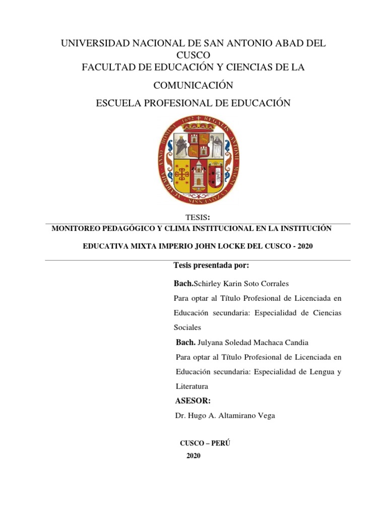 Unsac Monitoreo Pedaogico y Clima Institucional | Descargar gratis PDF ...