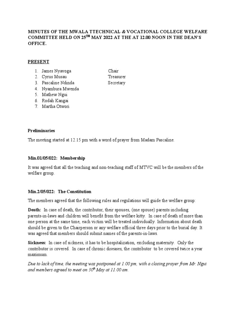 Welfare Minutes Rev. | PDF | Business | Economies