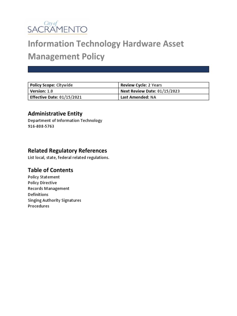 Signed IT Hardware Asset Management Policy Policy - Final | PDF ...
