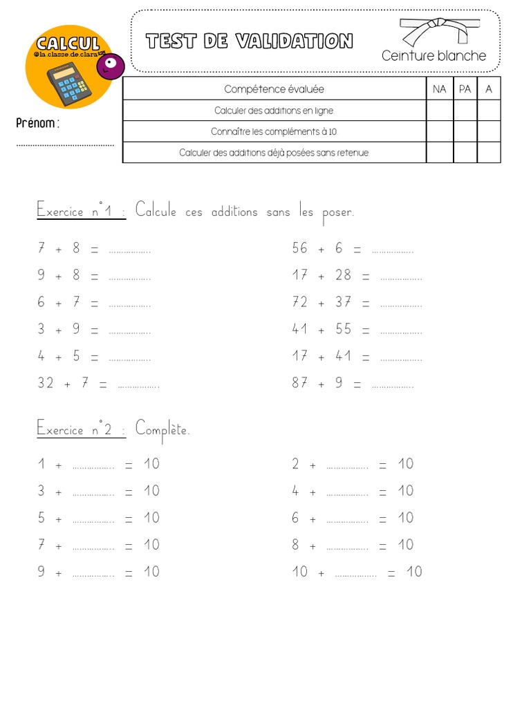 ce2-calcul-ceinture-blanche-evaluation-blog | PDF