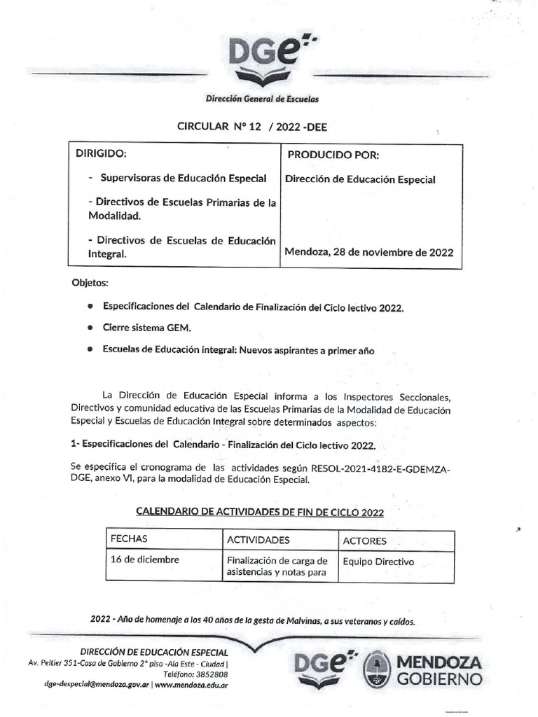 Circular Nº 12 DEE | PDF