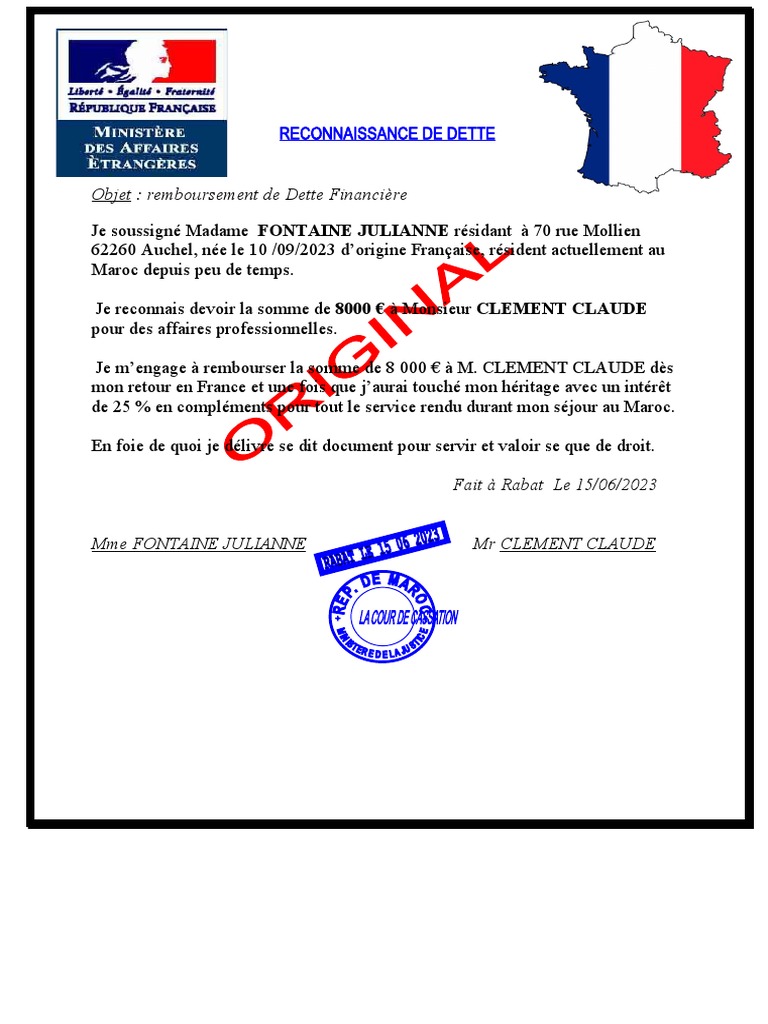 Reconnaissance de Dette | PDF