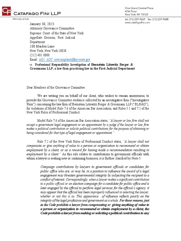 Bernstein Litowitz Berger & Grossmann Grievance Committee | PDF