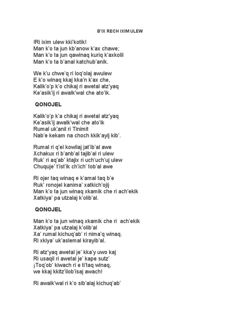 Himno Nacional Kiche | PDF