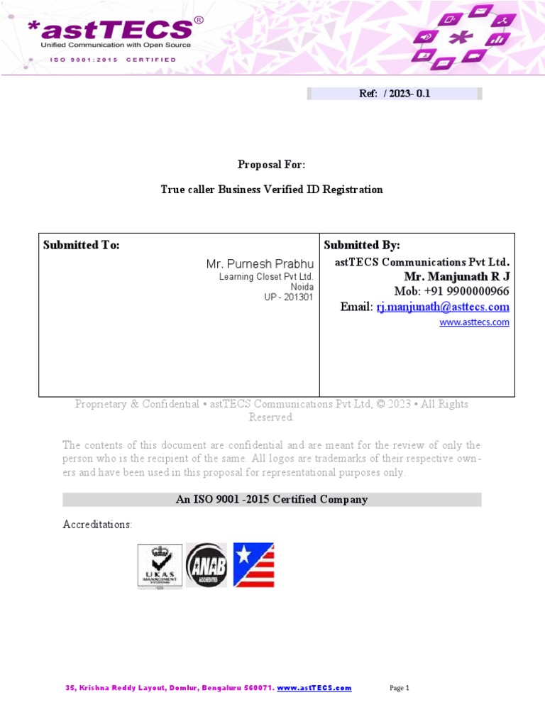 Proposal For - Truecaller - New Exampur | PDF | Invoice | Bangalore