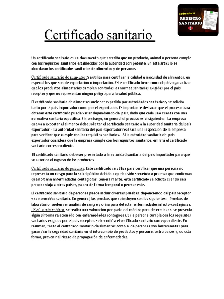 Certificado Sanitario | PDF | Alimentos | Plaga (organismo)