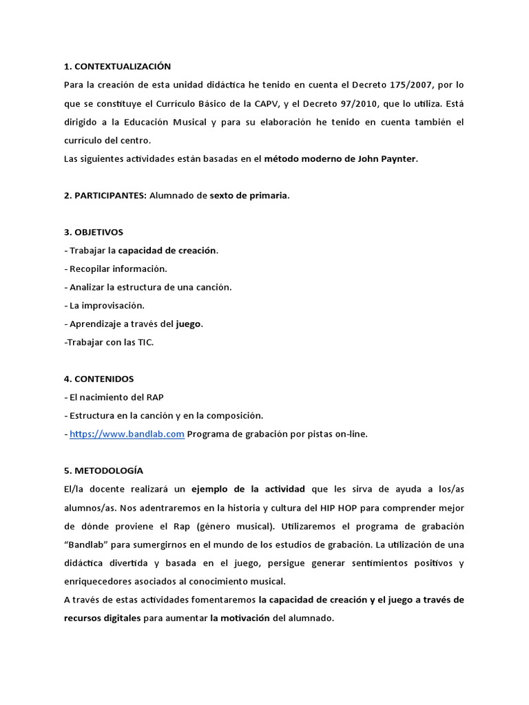 Sesión Didáctica Basada en El Método John Paynter | PDF | Plan de estudios | Ritmo