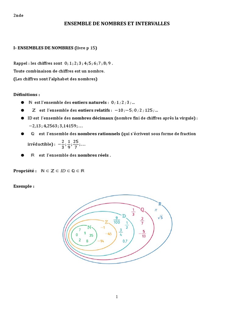 2nde ensemble de nombres et intervalles cours | PDF