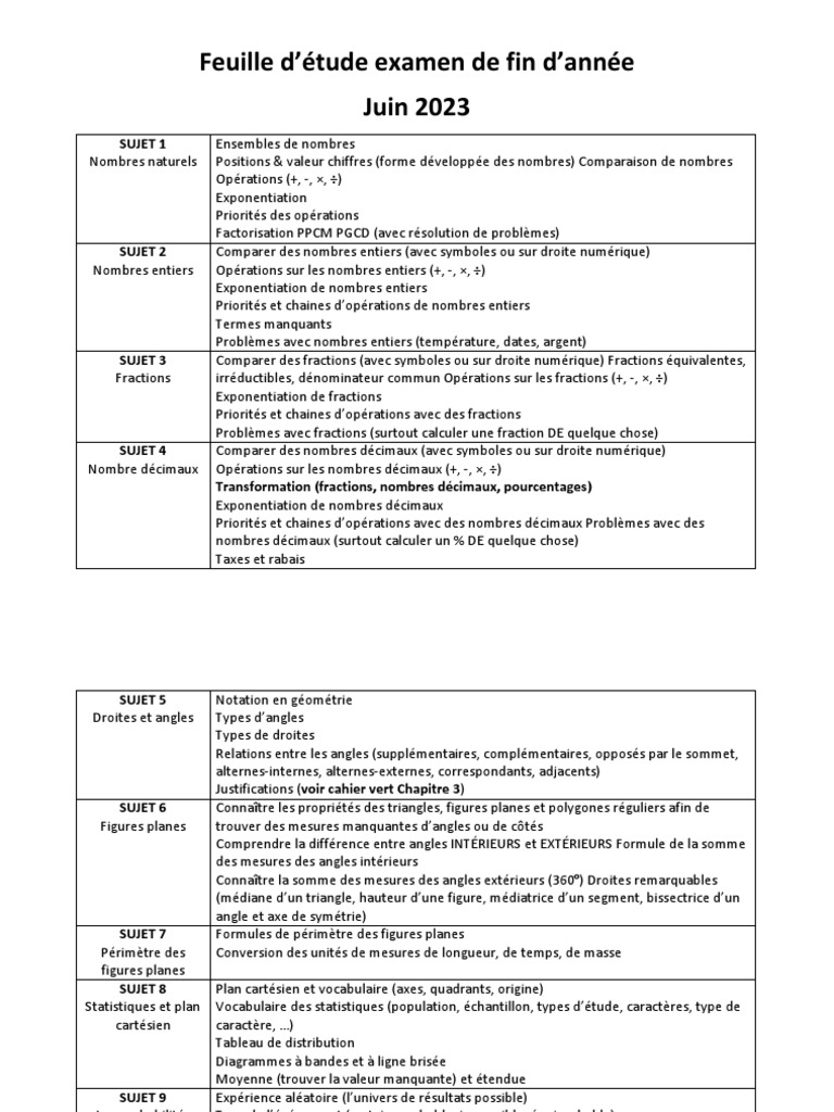 Feuille Detude Examen de Fin Dannee 2023 | PDF | Triangle | Entier naturel