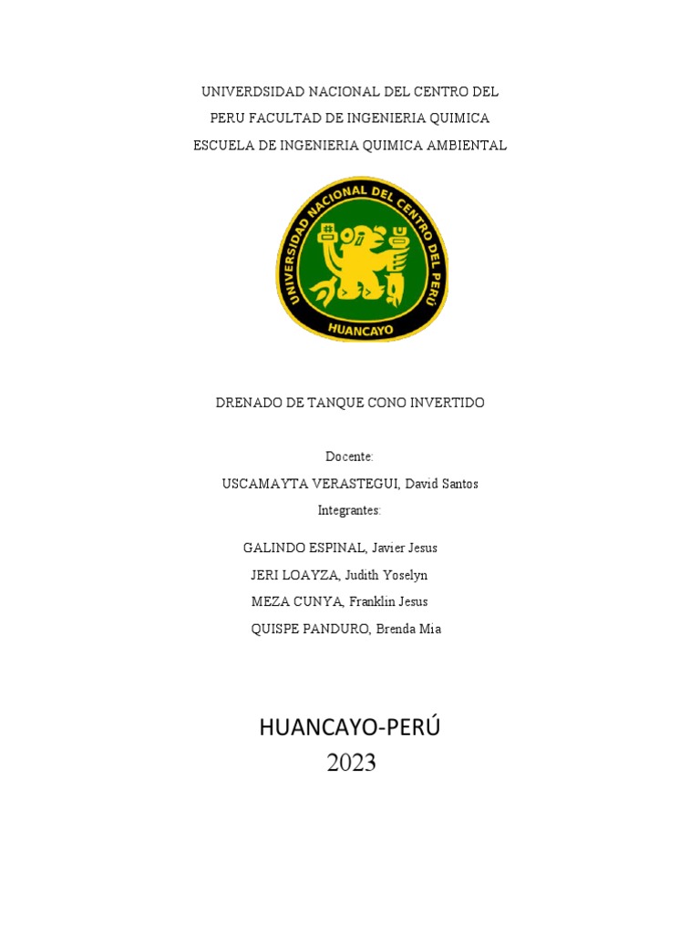 Drenado de Tanque Cono Invertido (Grupo5) | PDF