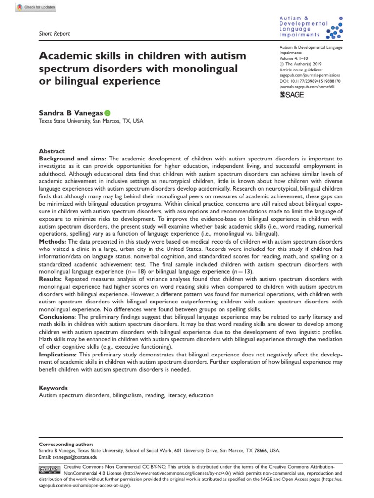 (Autism & Developmental Language Impairments 2019-Jan Vol. 4) Vanegas ...