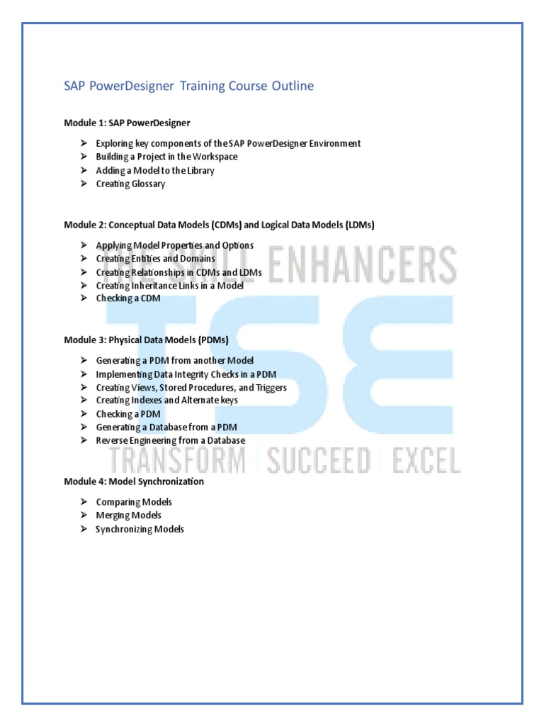 SAP PowerDesigner Training Overview | PDF | Computers | Technology & Engineering