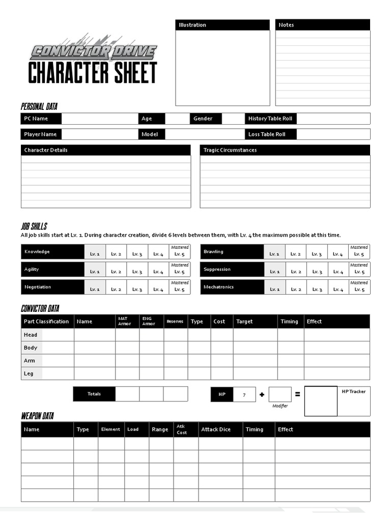 Convictor Drive Character Sheet | PDF