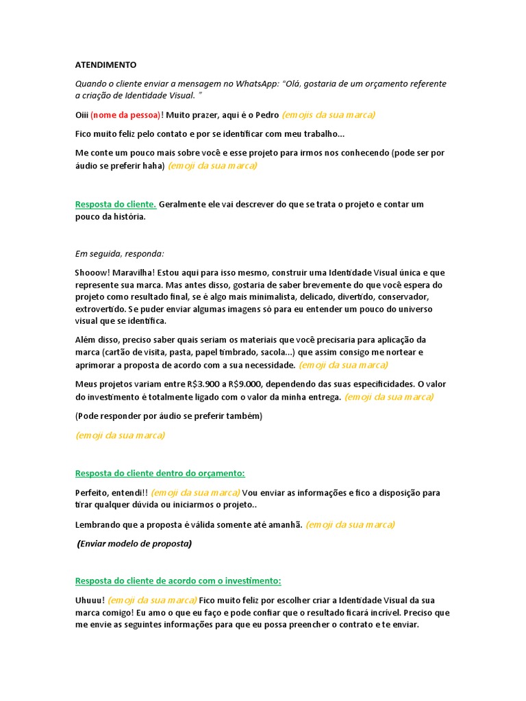 Modelo de Respostas para Atendimento - Editável | PDF