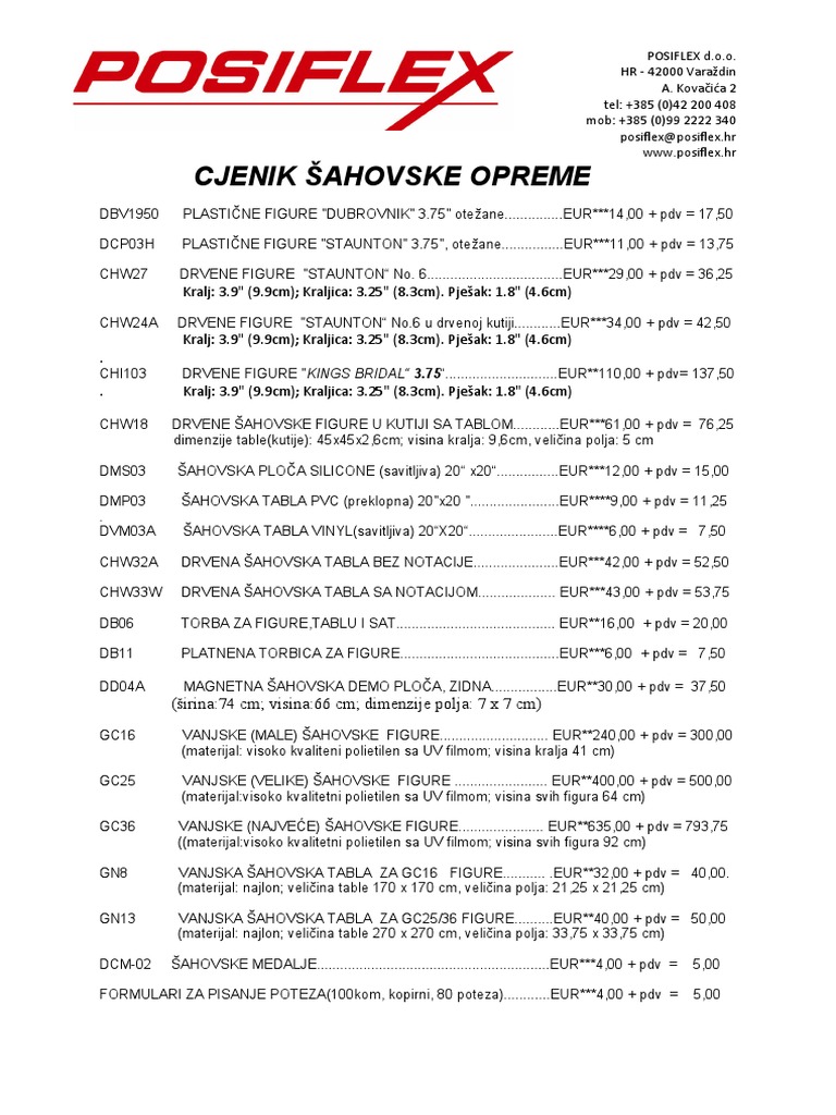 Šah Cjenik 5-23eur | PDF
