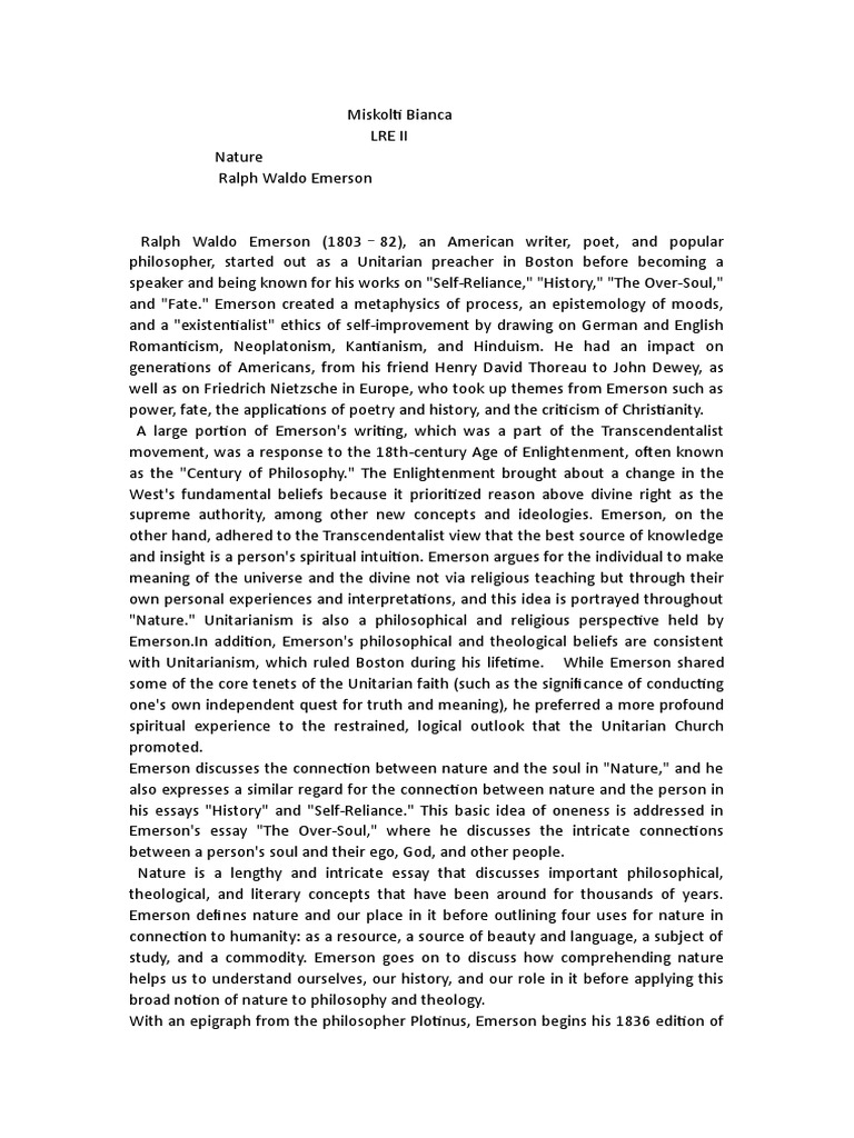 Nature | PDF | Transcendentalism | Ralph Waldo Emerson