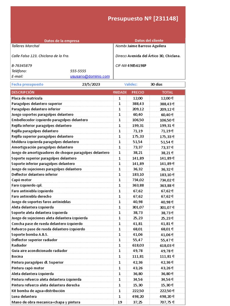Plantilla-Presupuesto-Taller-Mecanico - Plantilla de Presupuesto-1 | PDF