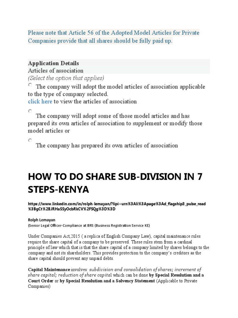 Article 56 of The Adopted Model Articles For Private Companies Provide ...