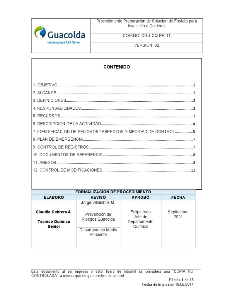 CGU-CQ-PR-11 Procedimiento Preparacion de Solucion de Fosfato para ...